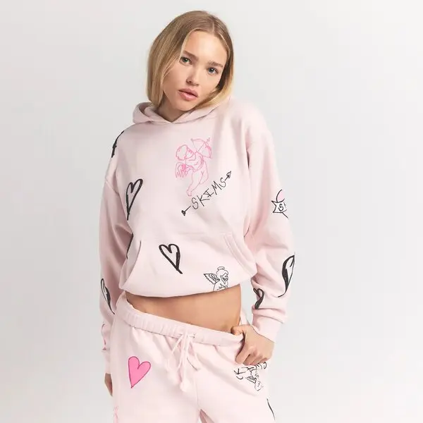 SKIMS Classic Fleece Pullover Hoodie With Graphics - Barely Pink